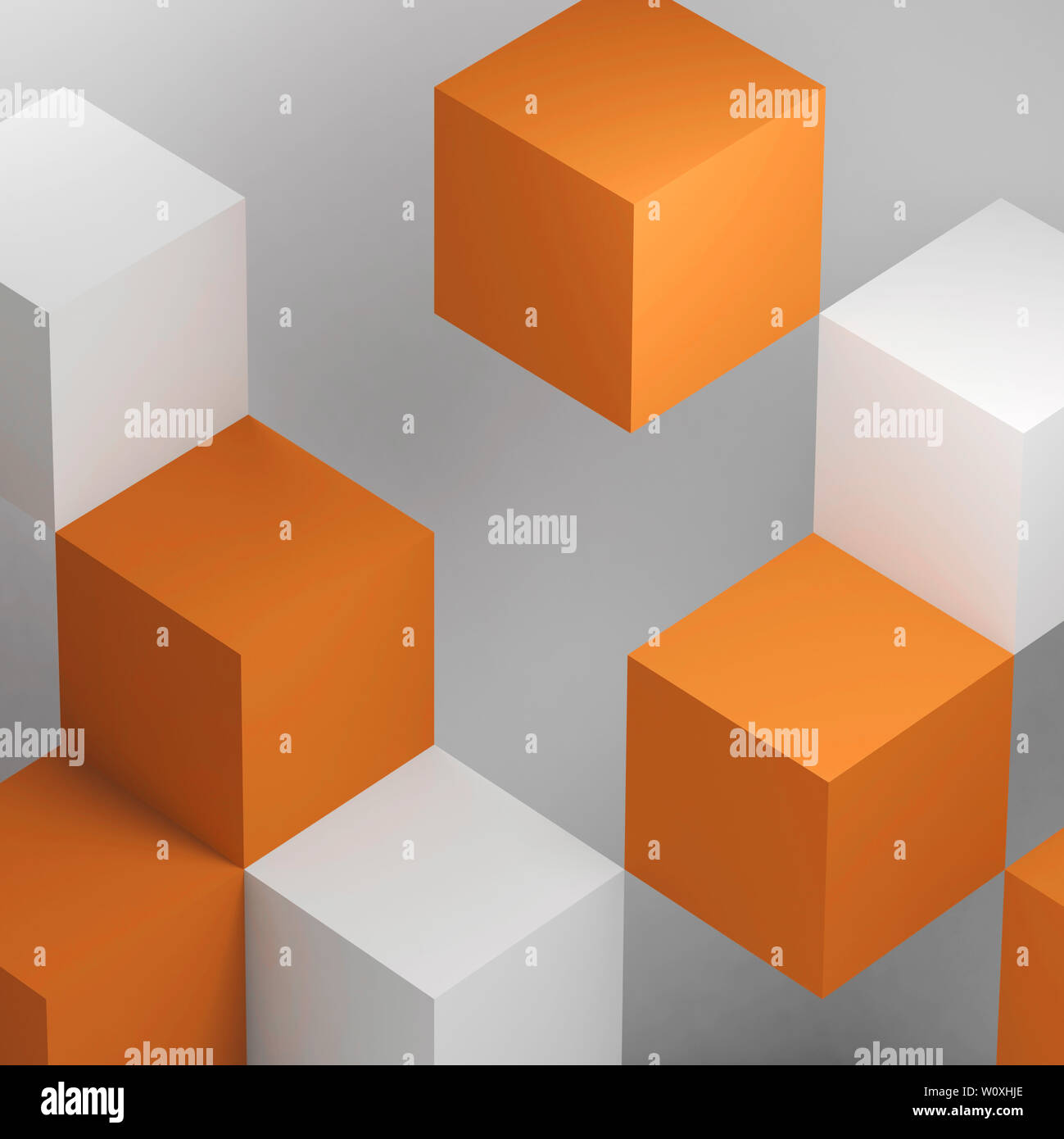 White and yellow cubes installation, abstract digital background. 3d ...