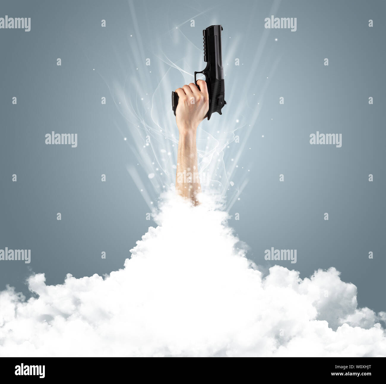 Hand breaking out from cloud Stock Photo - Alamy