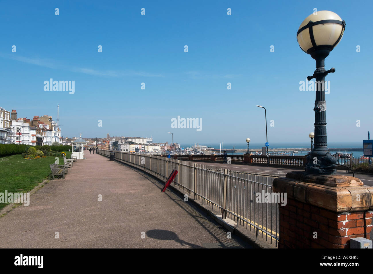 The Royal Parade above the Yacht Marina harbour in Ramsgate, Kent, UK ...