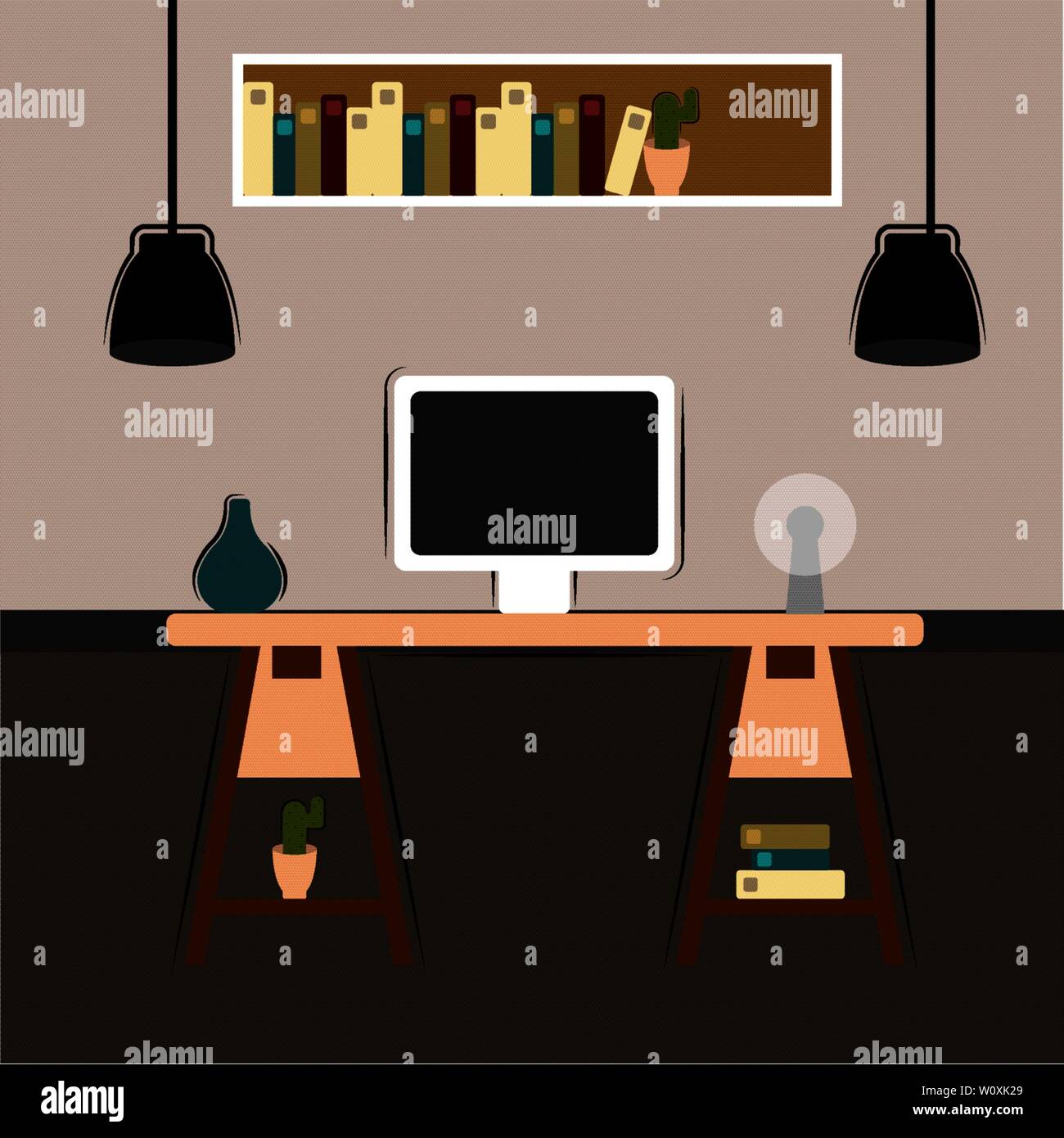 Office workplace room with a computer- Vector Stock Vector Image & Art ...
