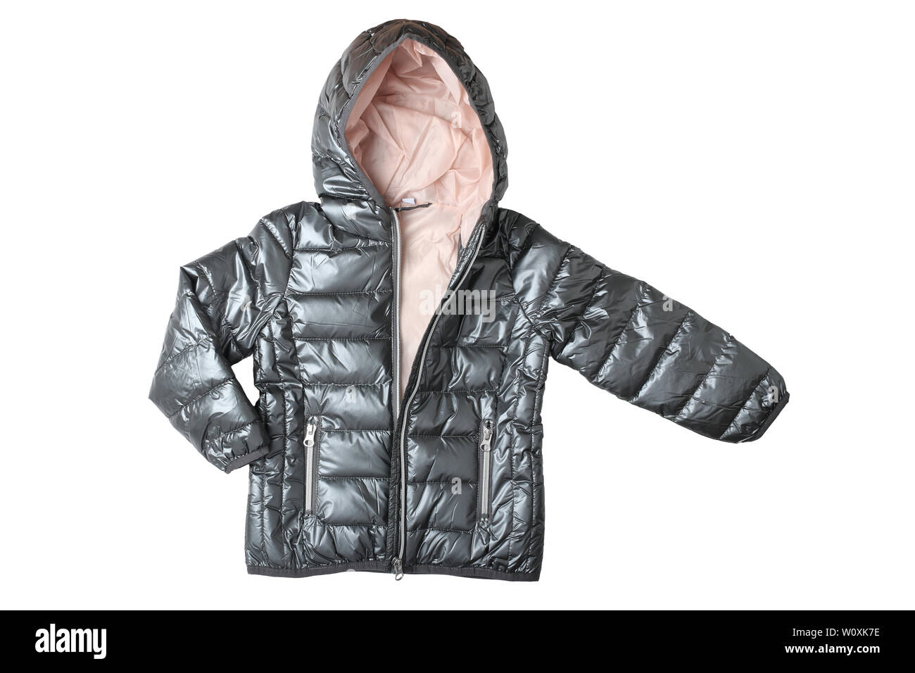 Children’s jacket isolated. Fashionable silver gray warm down jacket ...
