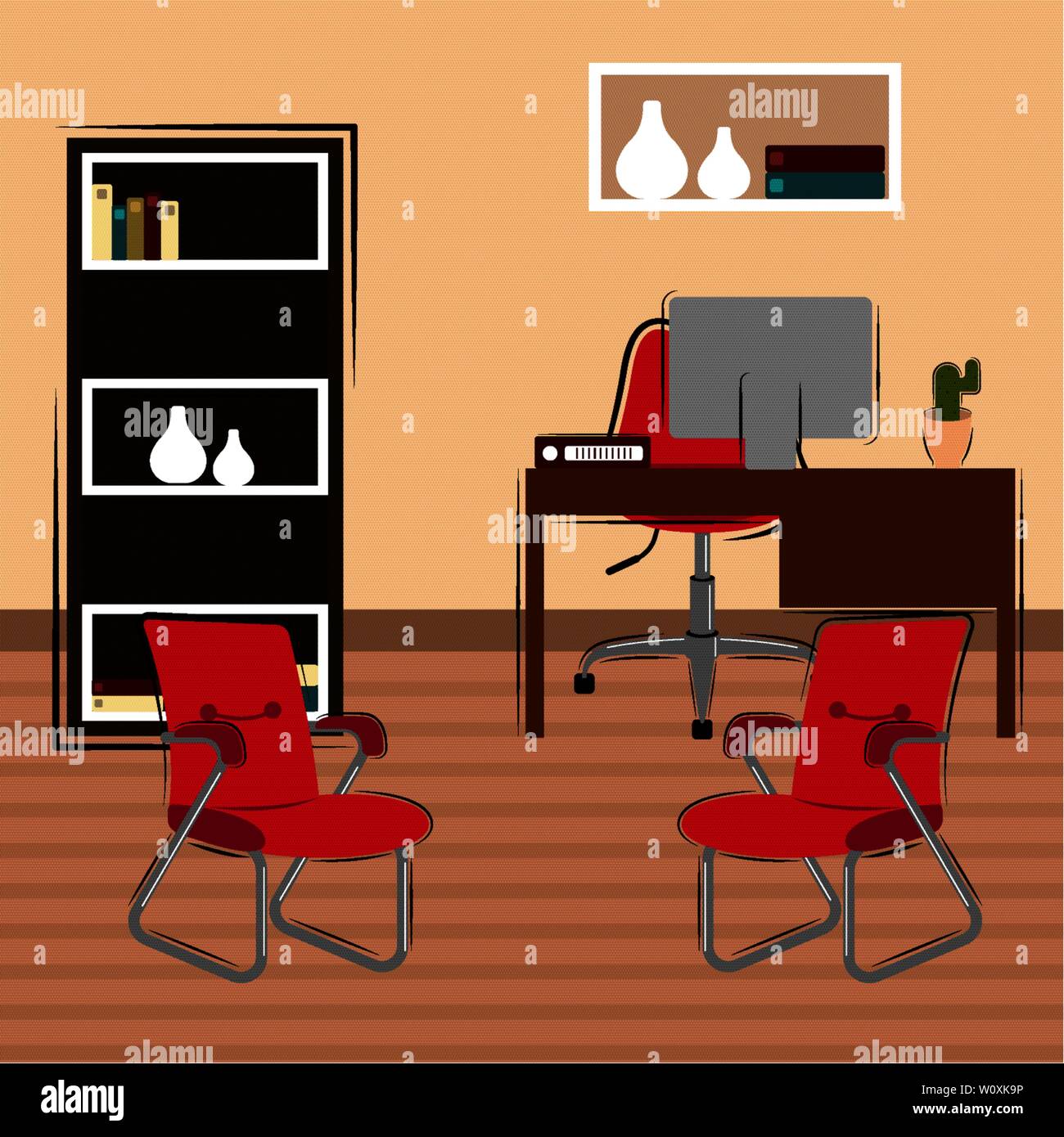 Office workplace room with a bookcase- Vector Stock Vector Image & Art ...