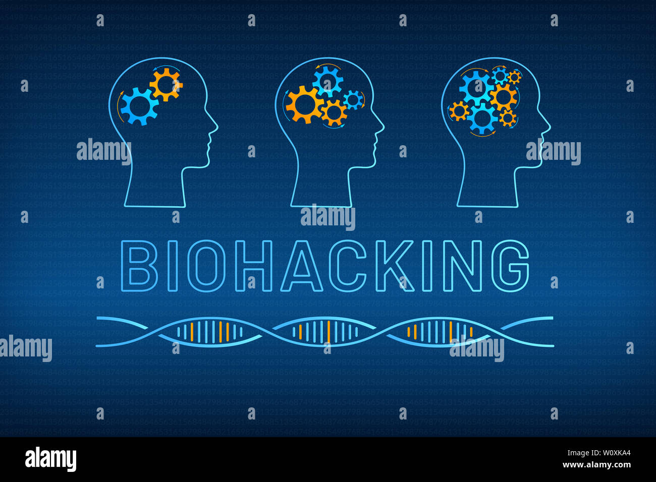 Head silhouette with gear brain bio hacking concept illustration. Face ...