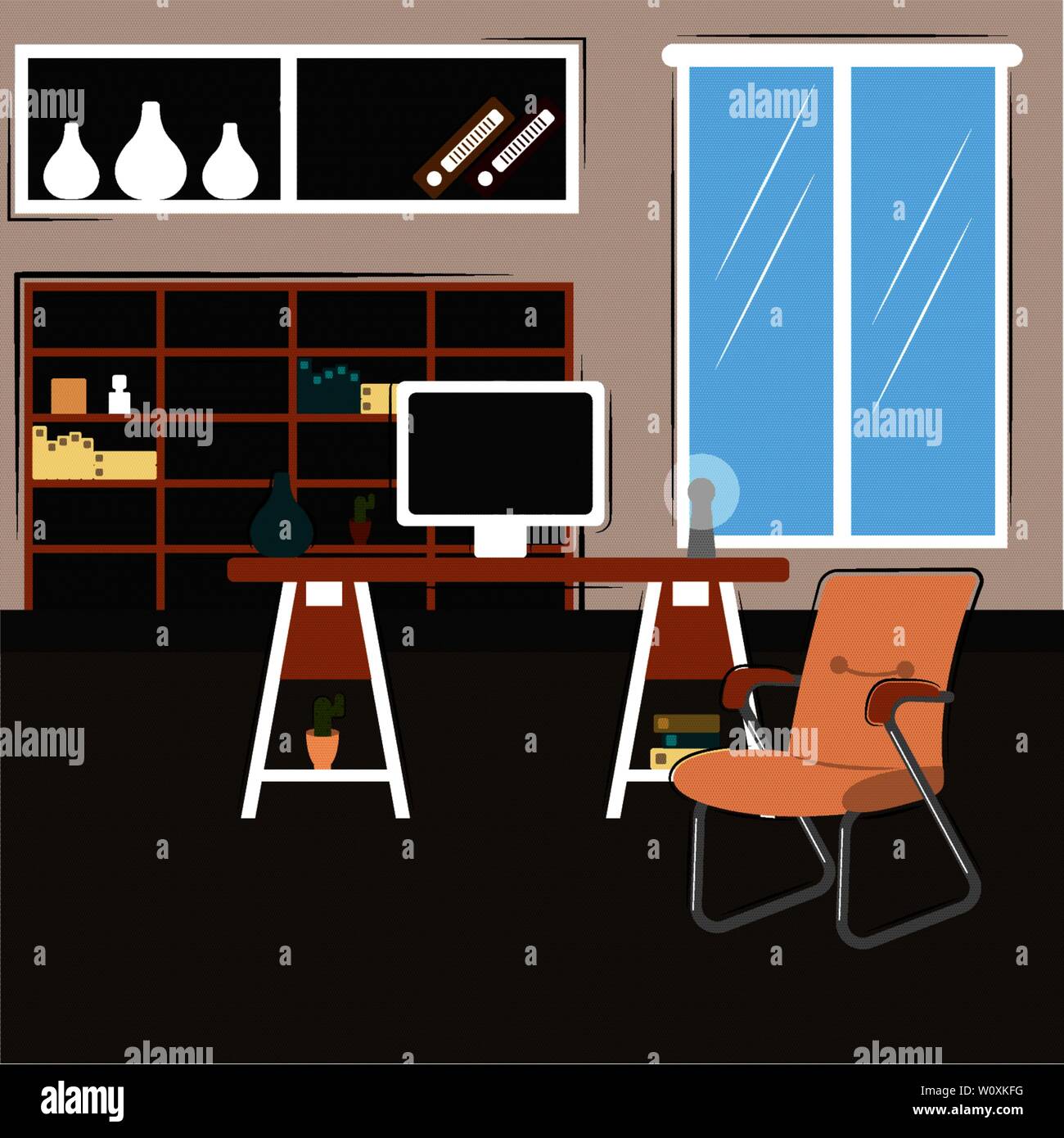 Office workplace room with a bookcase- Vector Stock Vector Image & Art ...