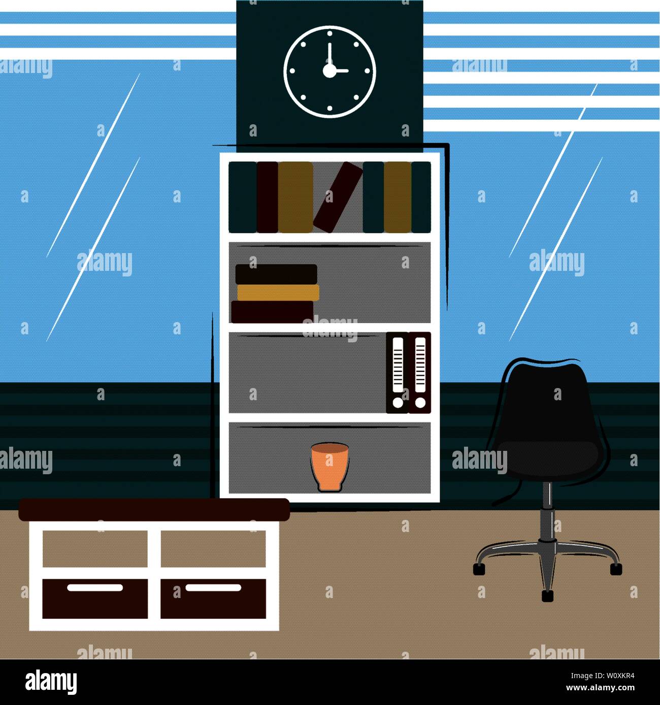 Office workplace room with a bookcase- Vector Stock Vector Image & Art ...