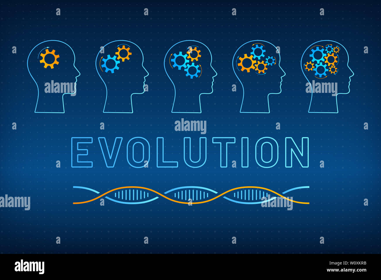 Head silhouette with gear brain evolution concept illustration. Face ...