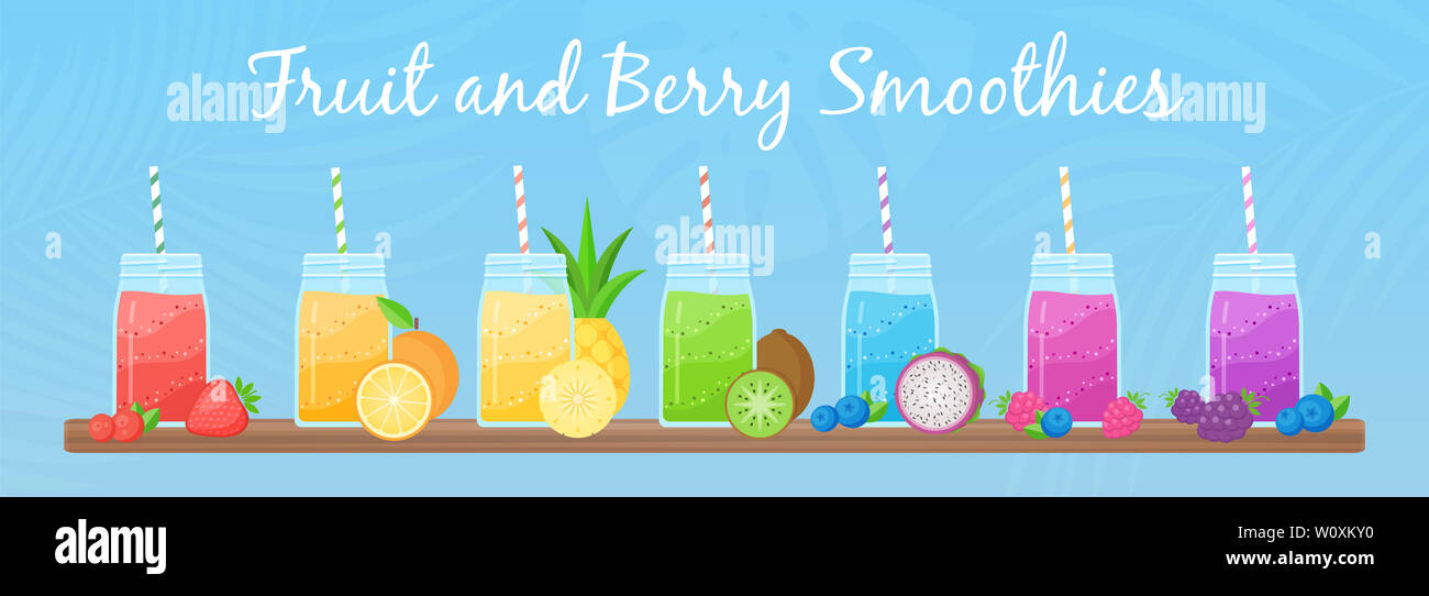 Vegeterian smoothie shake cocktail collection illustration. Set of ...