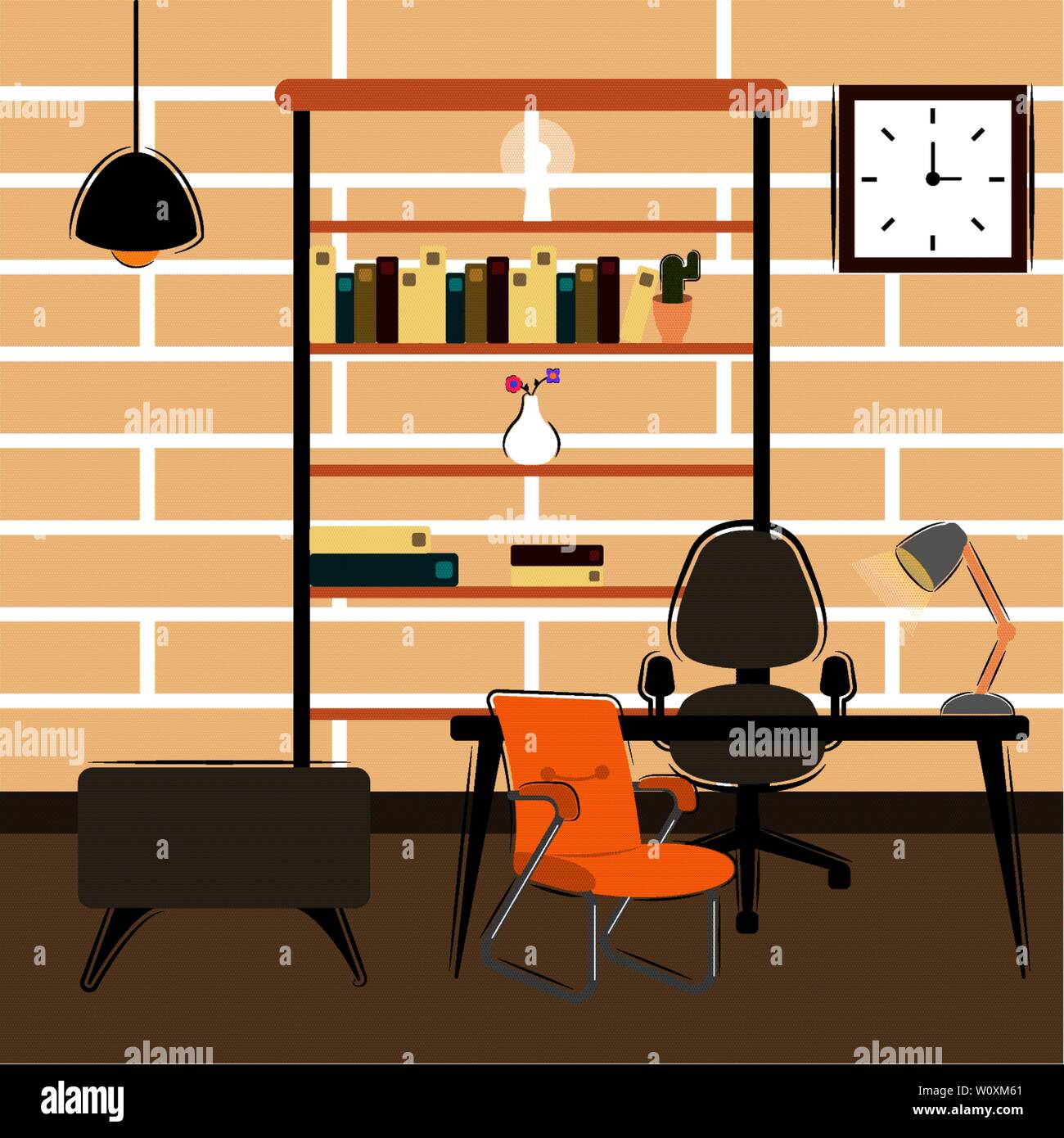 Office workplace room with a bookcase. Modern concept - Vector Stock ...