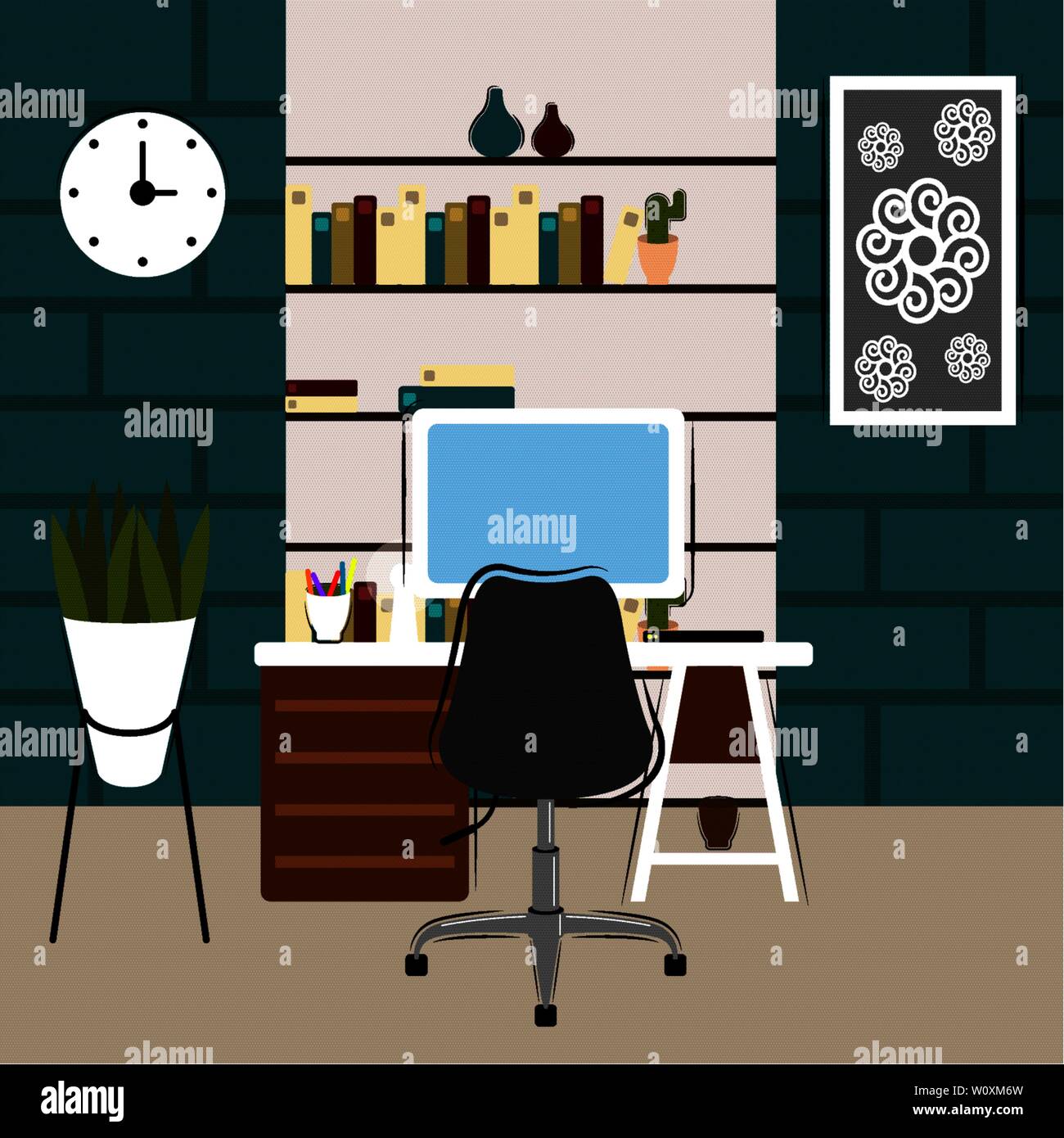 Office workplace room with a bookcase- Vector Stock Vector Image & Art ...