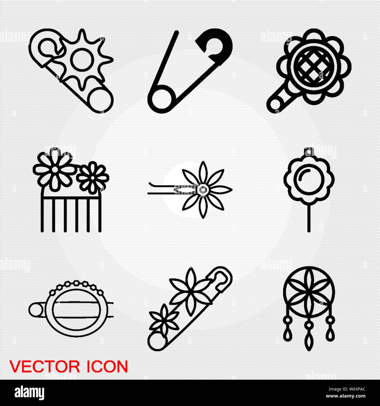 Brooch icon. Flat design, linear and color styles. Flower shape brooch ...