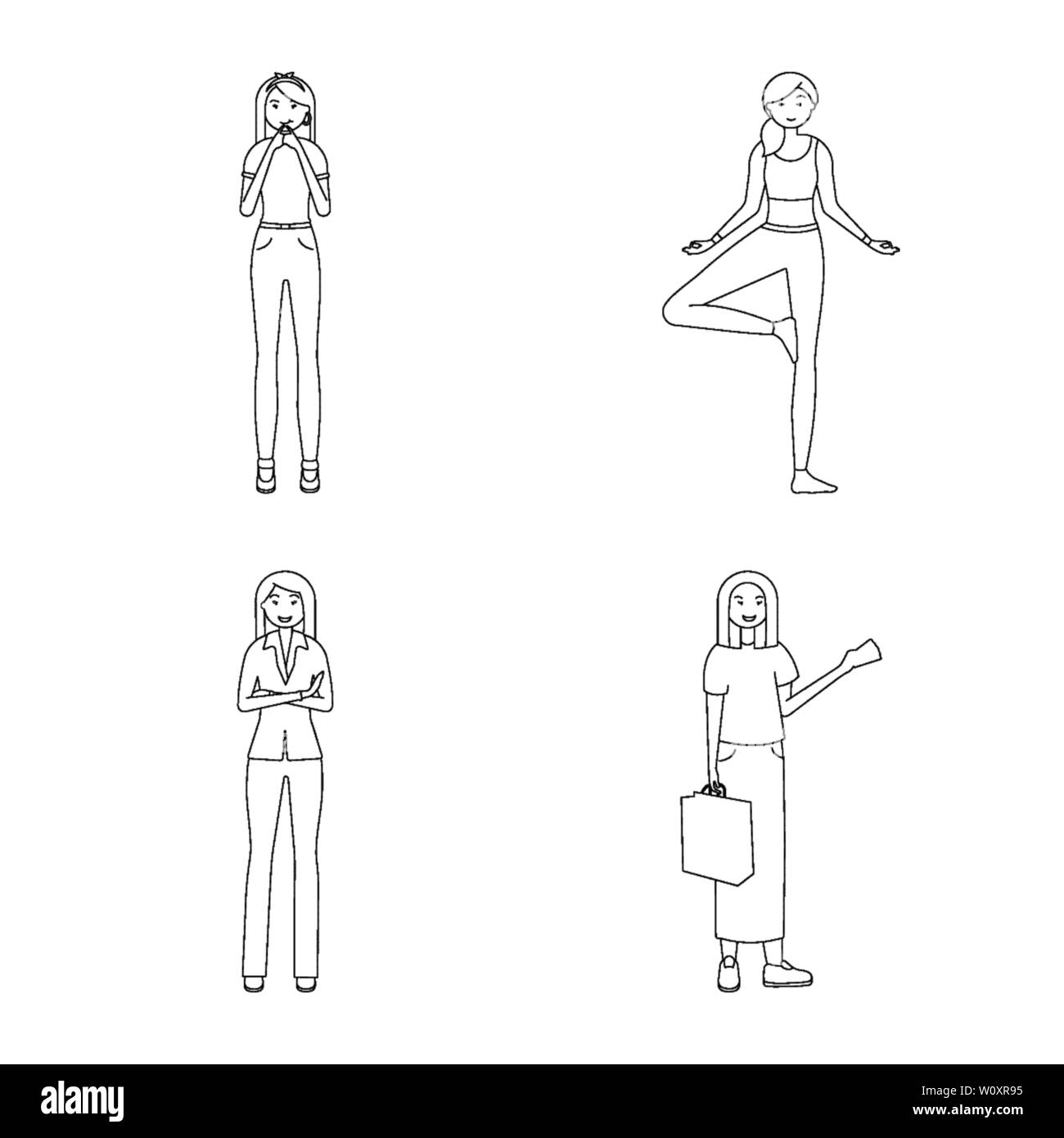 Vector design of posture and mood sign. Set of posture and female stock ...