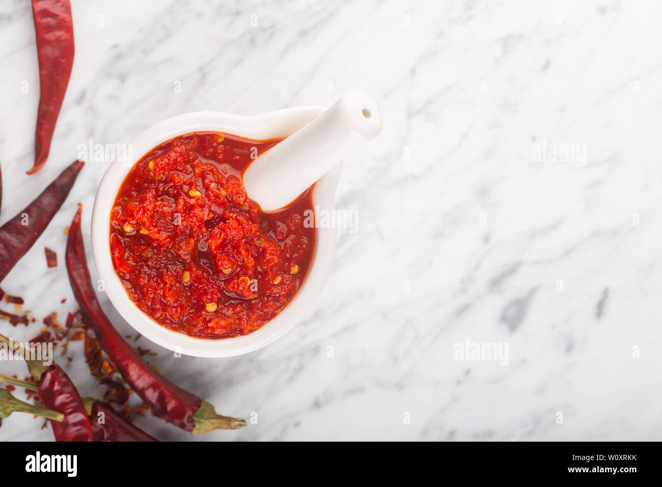Traditional Maghrebi hot chili pepper sauce paste harissa. Tunisia and ...