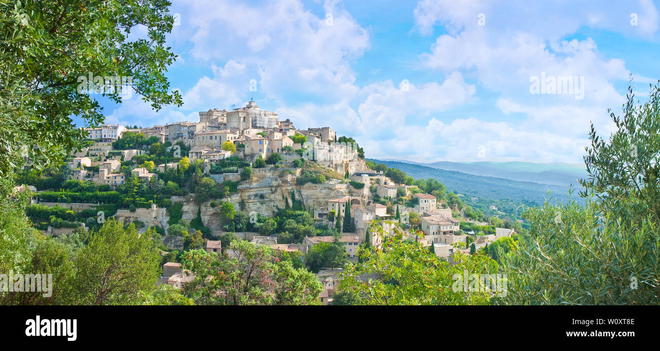 Panoramic landscape of the medieval Gordes village (Europe-France ...