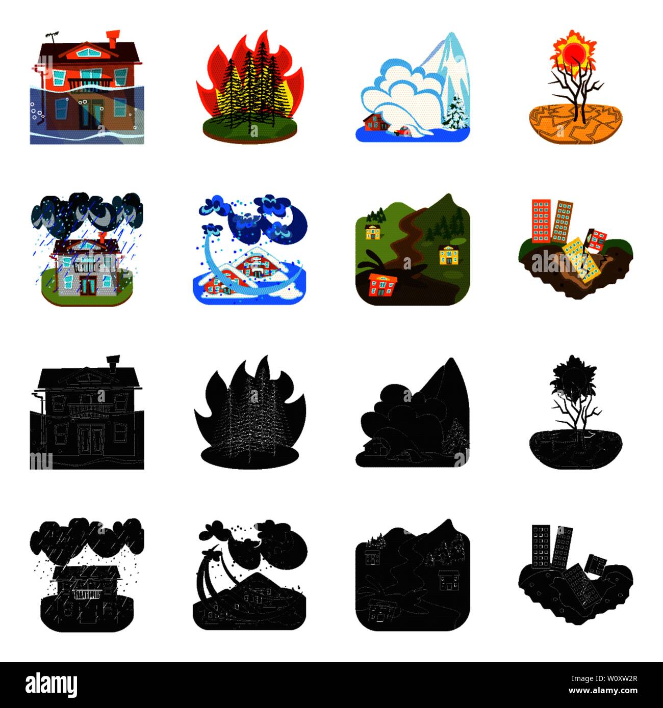 Vector illustration of weather and distress symbol. Set of weather and ...