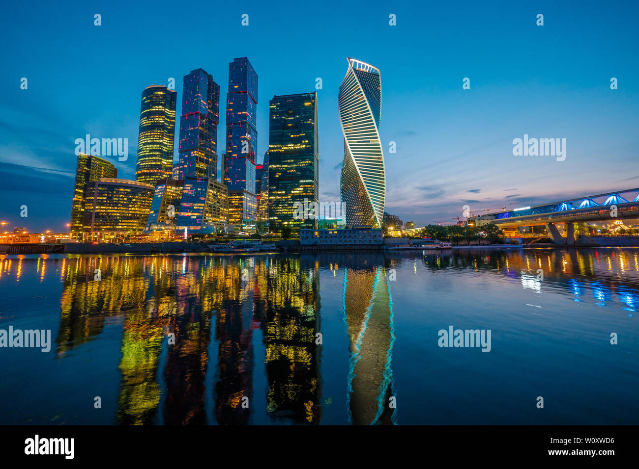 Illuminated Moscow City skyscrapers at the night Stock Photo - Alamy