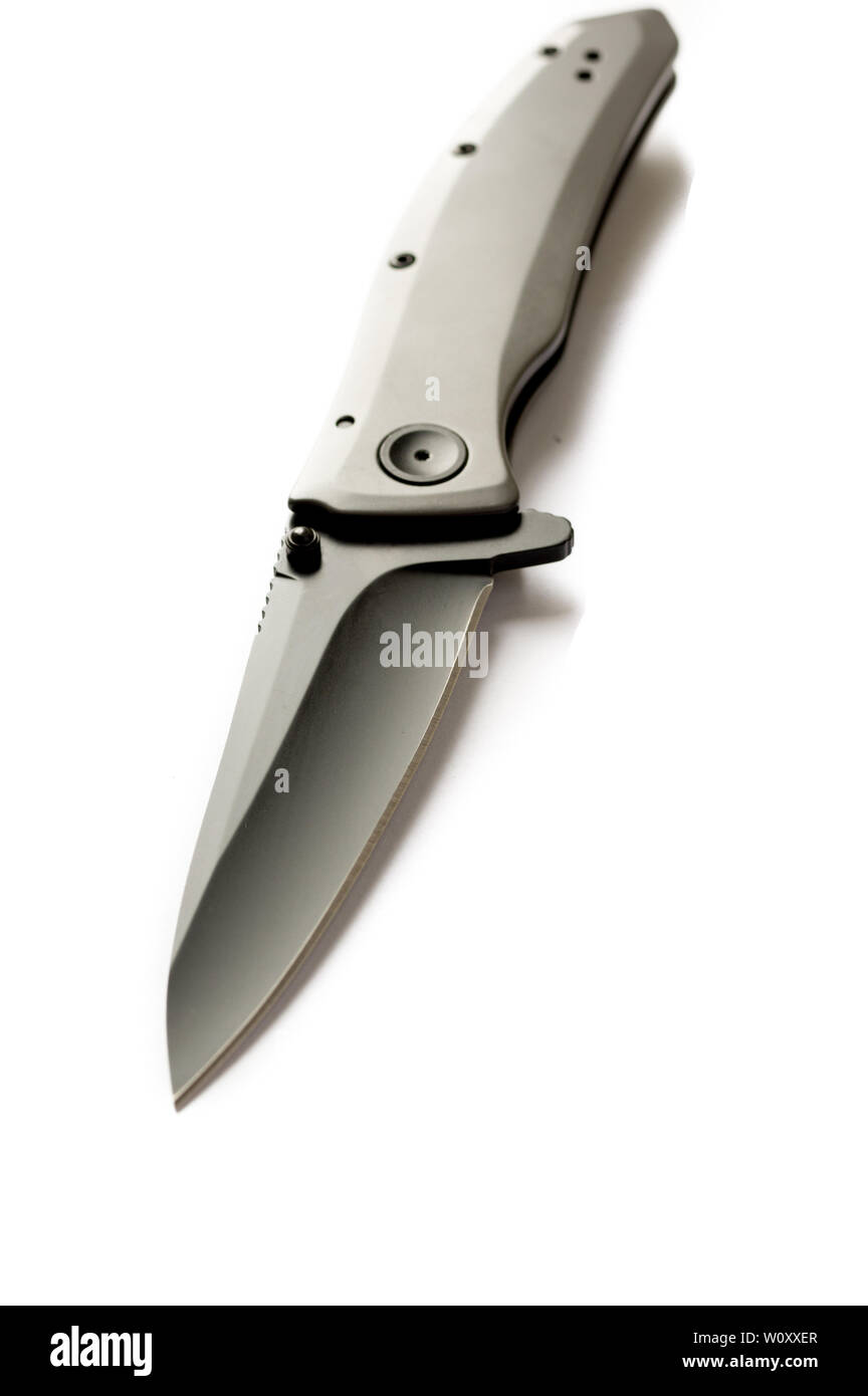 Knife with aluminum handle. The knife is located diagonally. Vertical ...