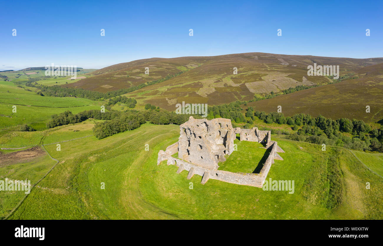 Aerial view of Auchindoun Castle near Dufftown in Banffshire, Scotland ...