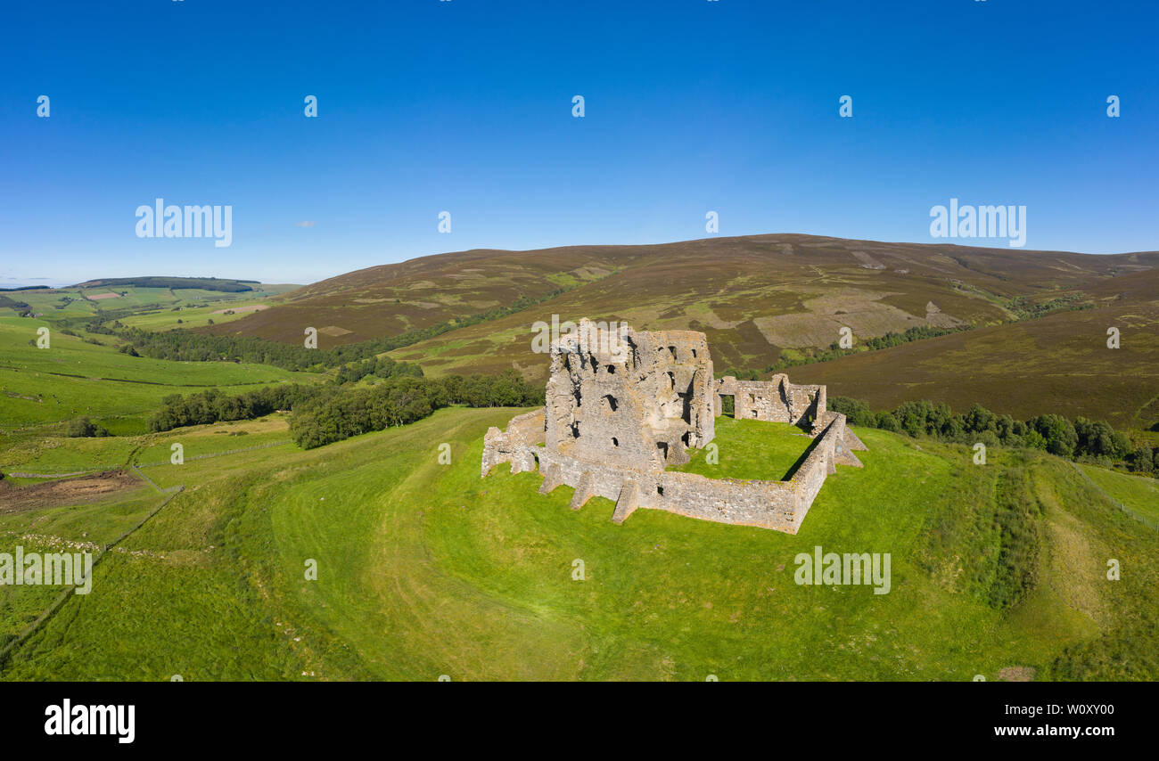 Aerial view of Auchindoun Castle near Dufftown in Banffshire, Scotland ...