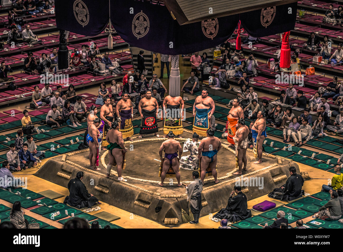 Tokyo - May 19, 2019: Sumo wrestling match in the Ryogoku arena, Tokyo ...