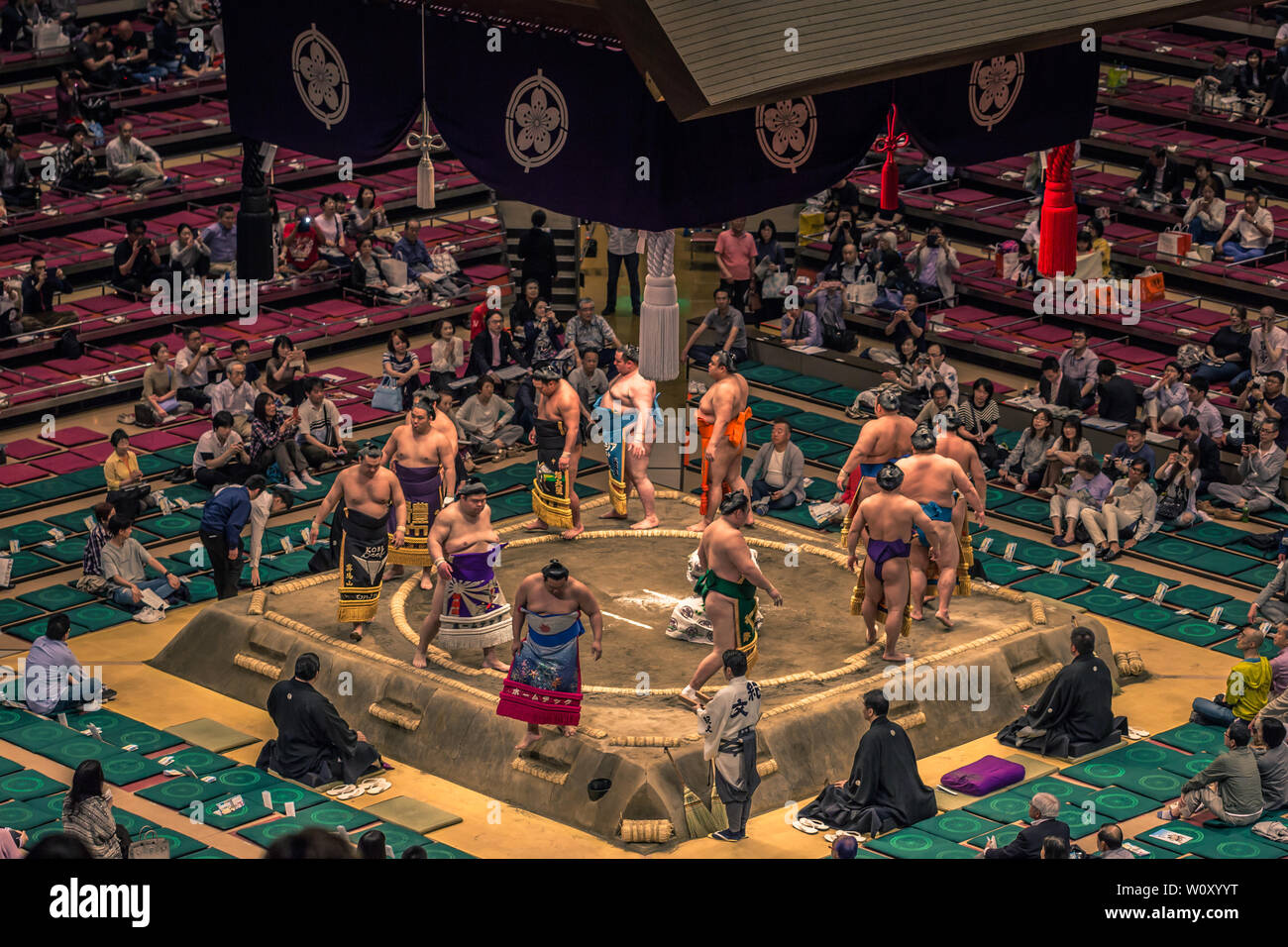 Tokyo - May 19, 2019: Sumo wrestling match in the Ryogoku arena, Tokyo ...