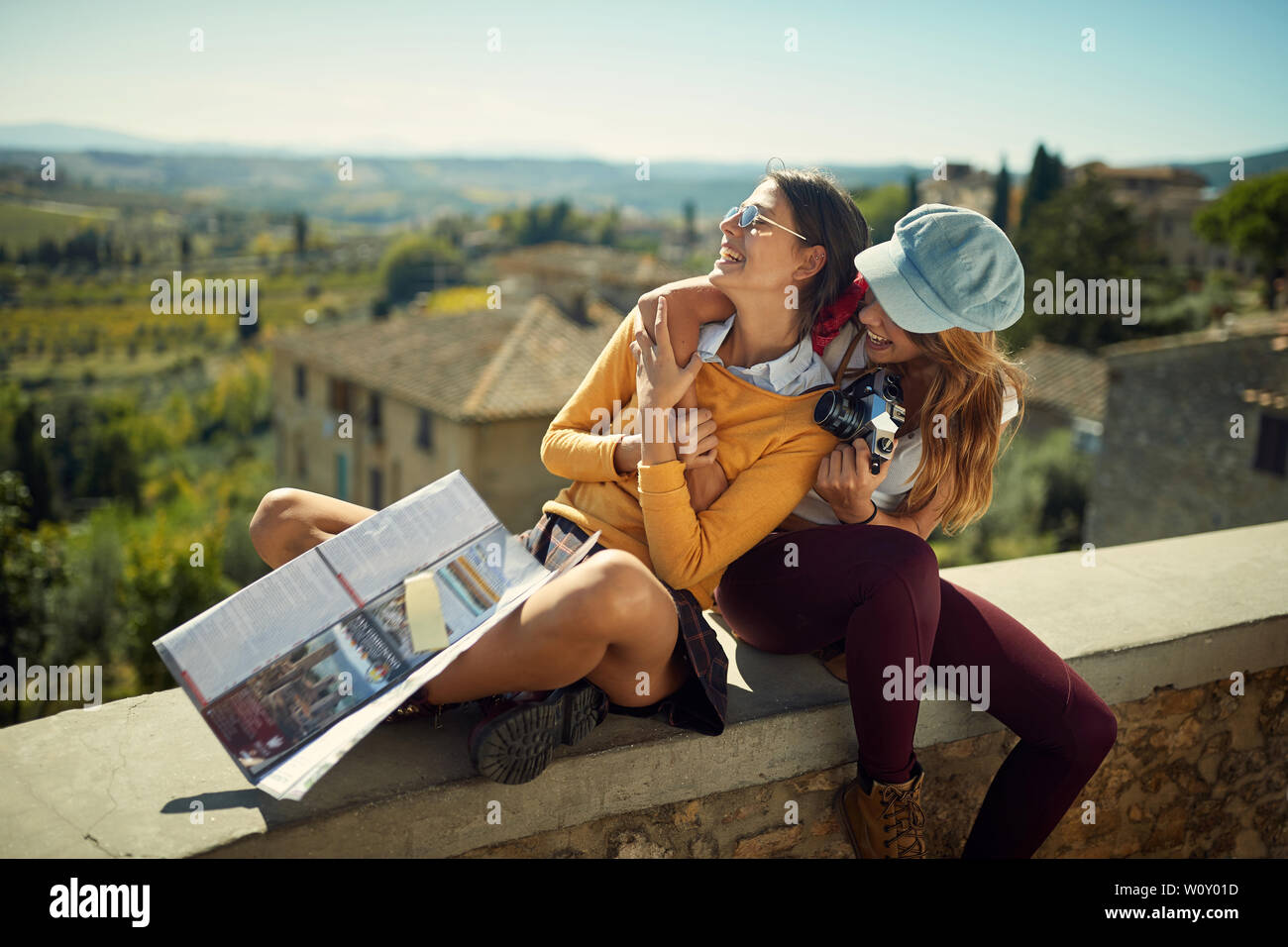 Happy friends girls enjoying in vacation time together Stock Photo - Alamy