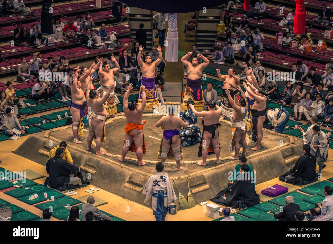 Tokyo - May 19, 2019: Sumo wrestling match in the Ryogoku arena, Tokyo ...