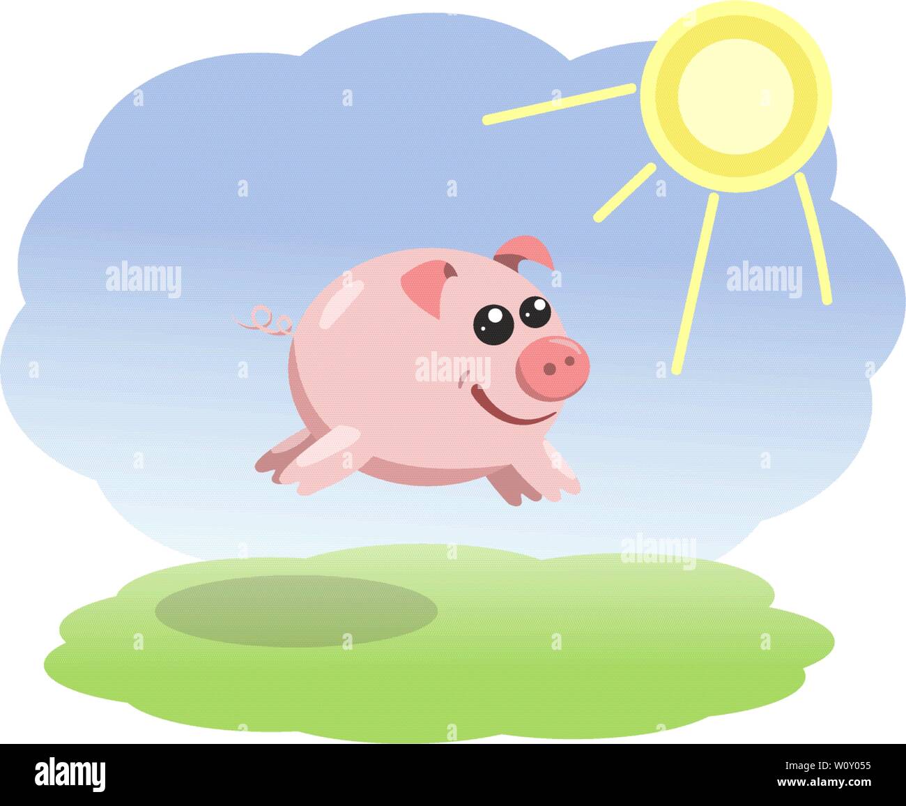 pink color happy pig vector drawing running Bouncing Stock Vector Image ...