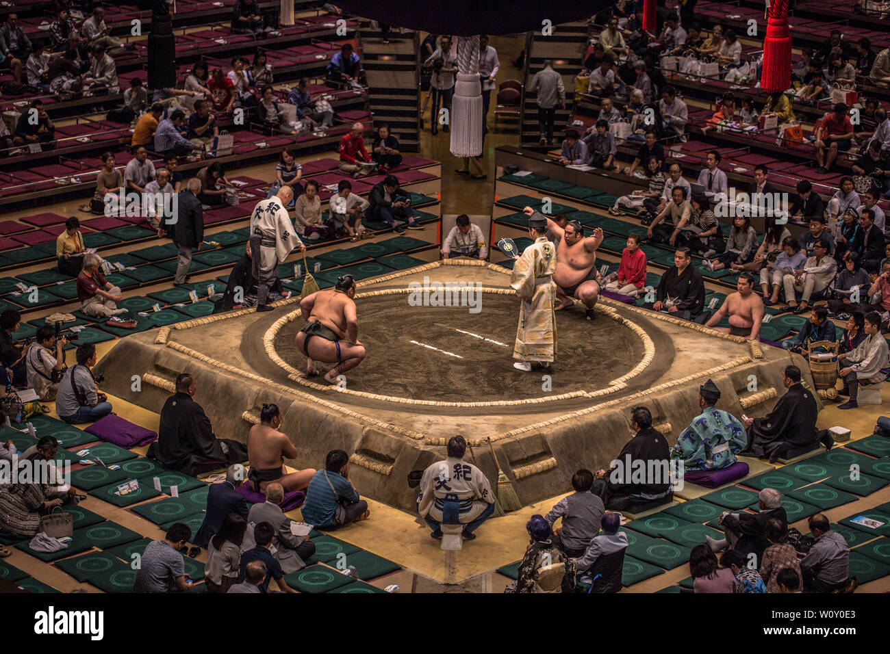 Tokyo - May 19, 2019: Sumo wrestling match in the Ryogoku arena, Tokyo ...