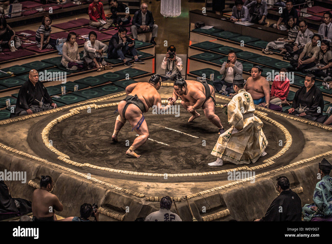 Tokyo - May 19, 2019: Sumo wrestling match in the Ryogoku arena, Tokyo ...