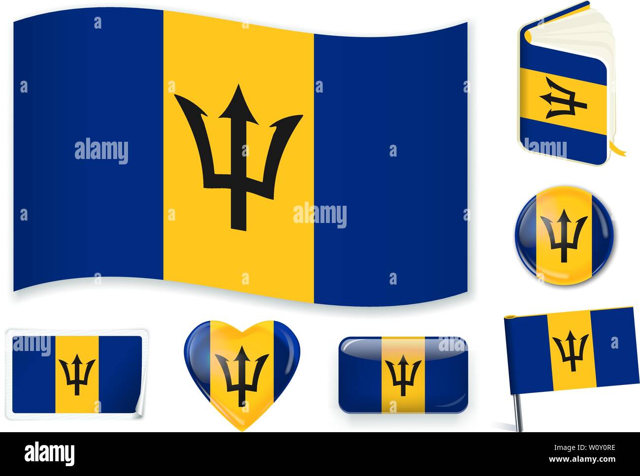 Barbados national flag. Vector illustration. 3 layers. Shadows, flat ...