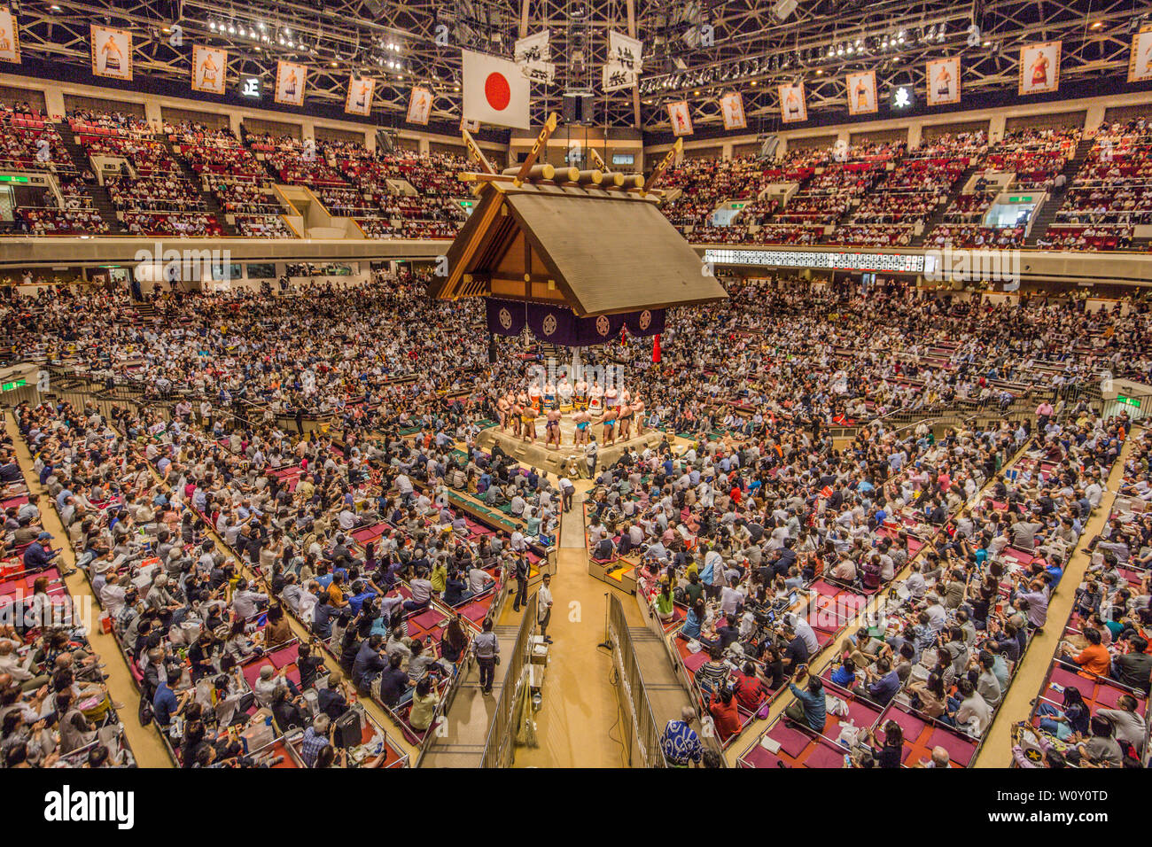 Tokyo - May 19, 2019: Sumo wrestling match in the Ryogoku arena, Tokyo ...