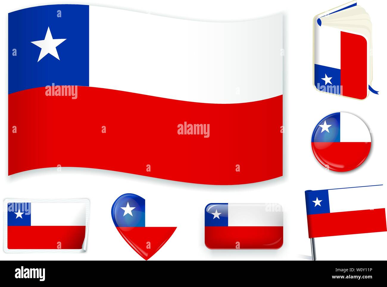 Chile national flag. Vector illustration. 3 layers. Shadows, flat flag ...