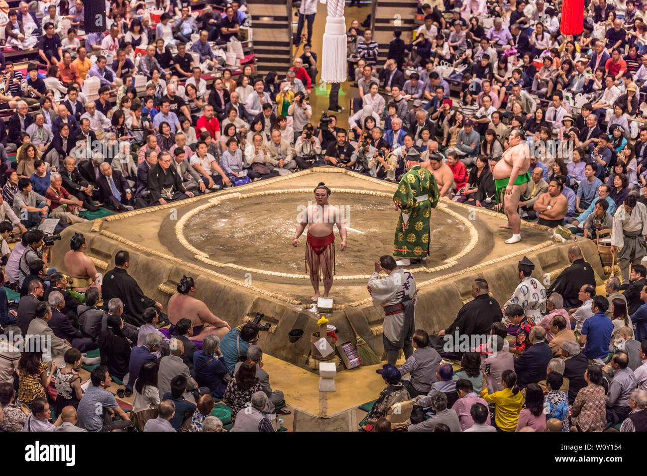 Tokyo - May 19, 2019: Sumo wrestling match in the Ryogoku arena, Tokyo ...