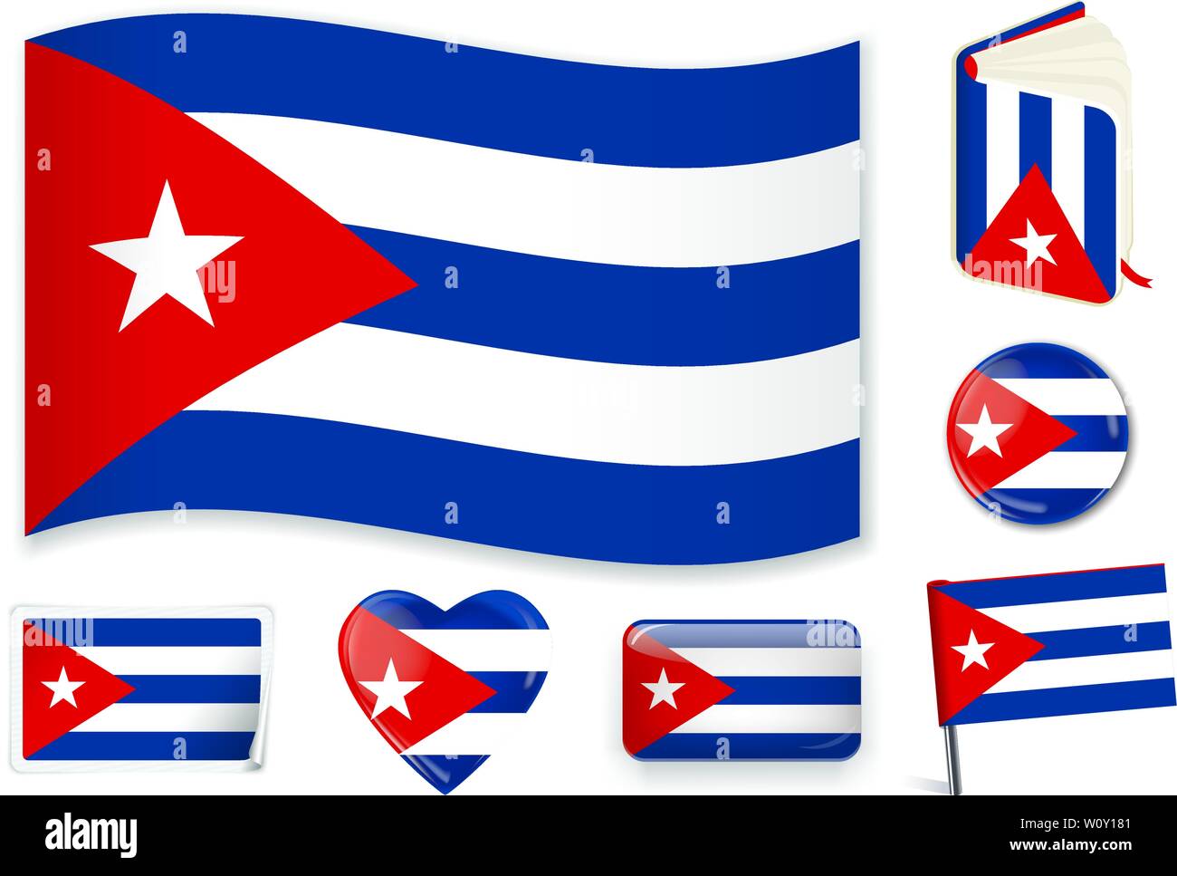 Cuban national flag. Vector illustration. 3 layers. Shadows, flat flag ...