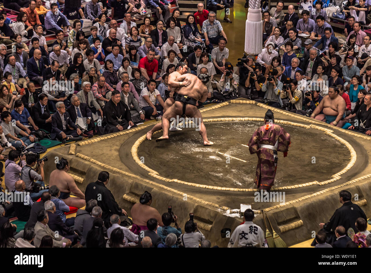 Tokyo - May 19, 2019: Sumo wrestling match in the Ryogoku arena, Tokyo ...