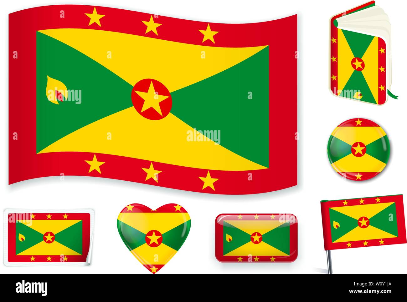 Grenada national flag. Vector illustration. 3 layers. Shadows, flat ...