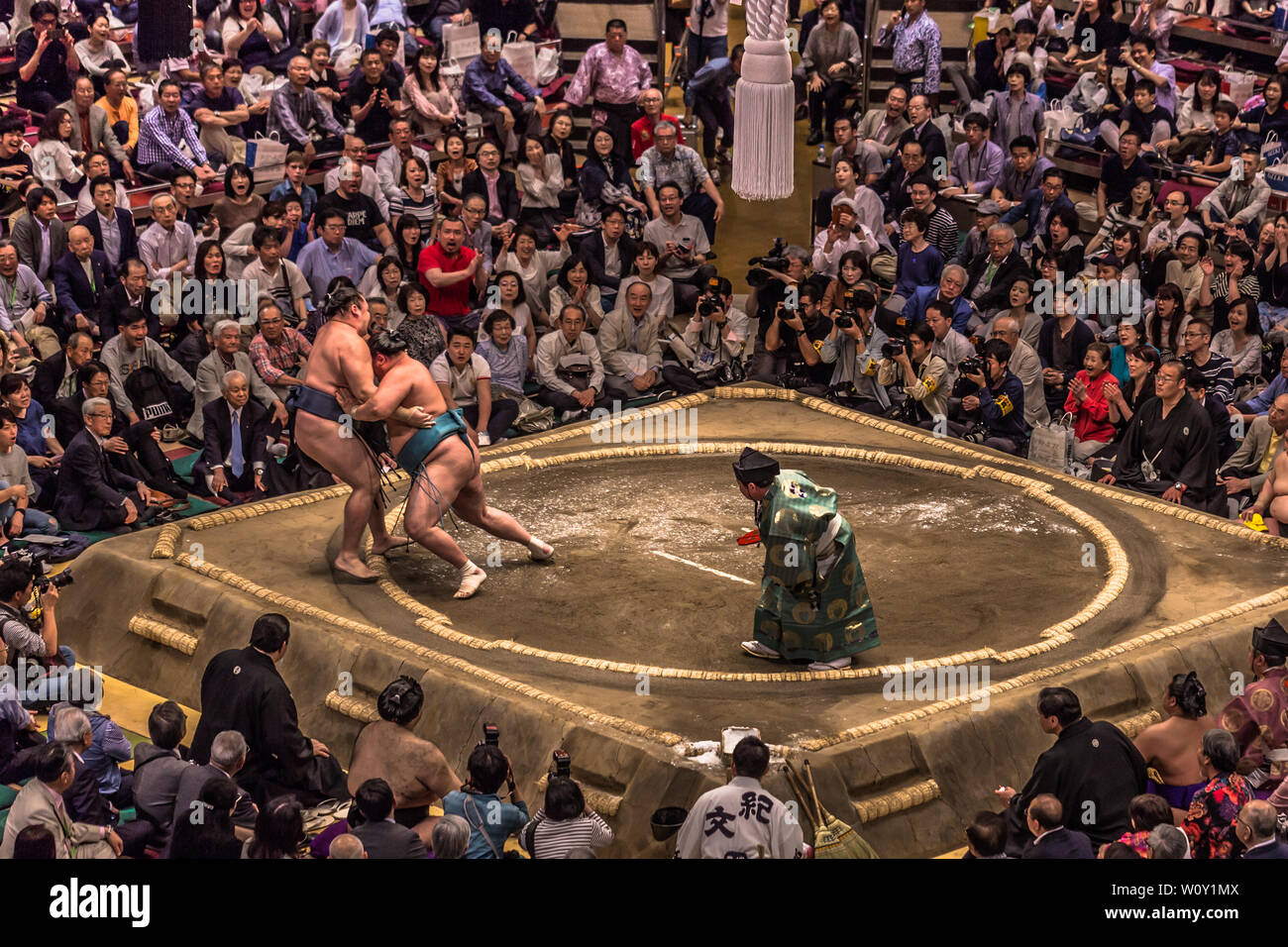 Tokyo - May 19, 2019: Sumo wrestling match in the Ryogoku arena, Tokyo ...