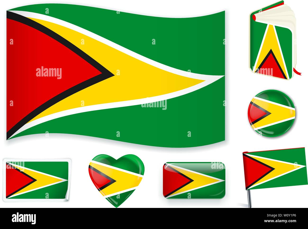 Guyana national flag. Vector illustration. 3 layers. Shadows, flat flag, lights and shadows ...