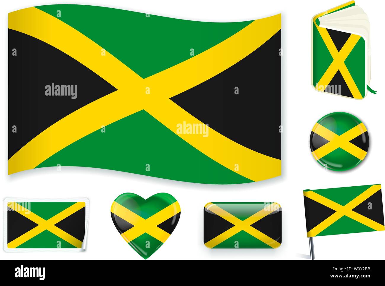 Jamaican national flag. Vector illustration. 3 layers. Shadows, flat ...