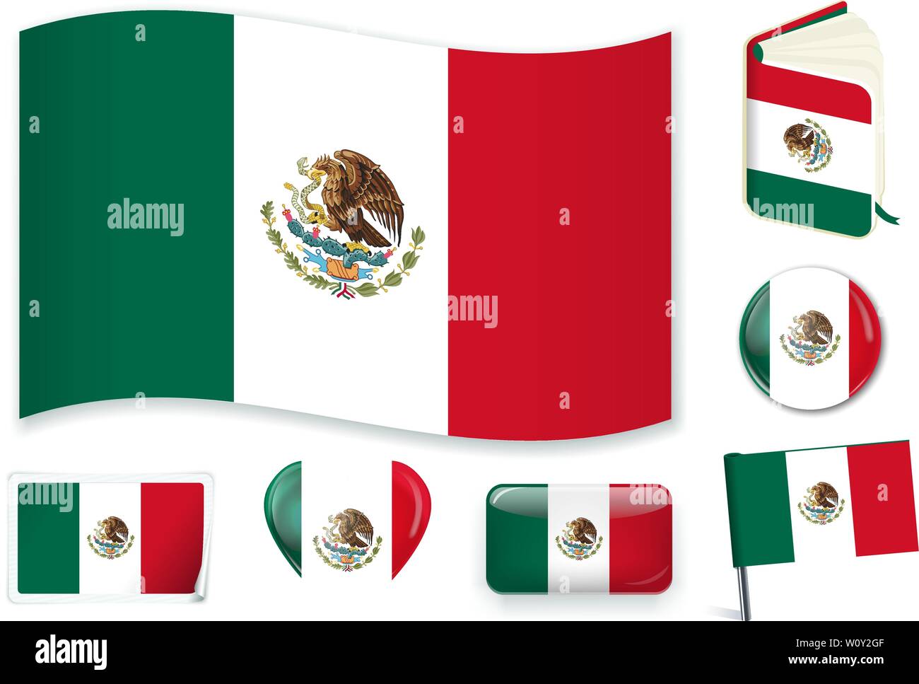 Mexican national flag. Vector illustration. 3 layers. Shadows, flat ...