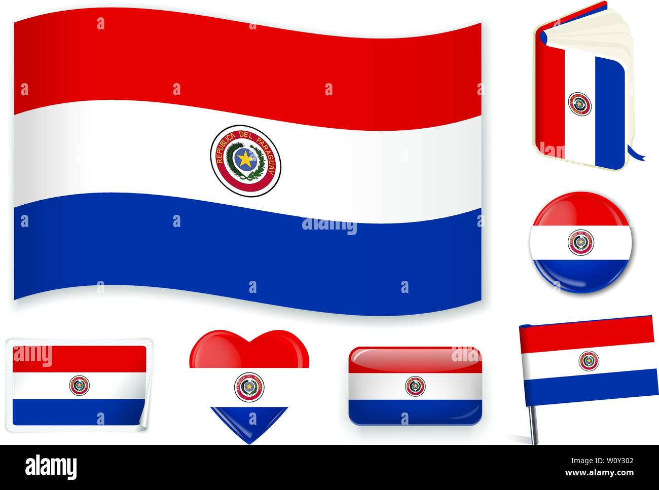 Paraguay national flag. Vector illustration. 3 layers. Shadows, flat ...