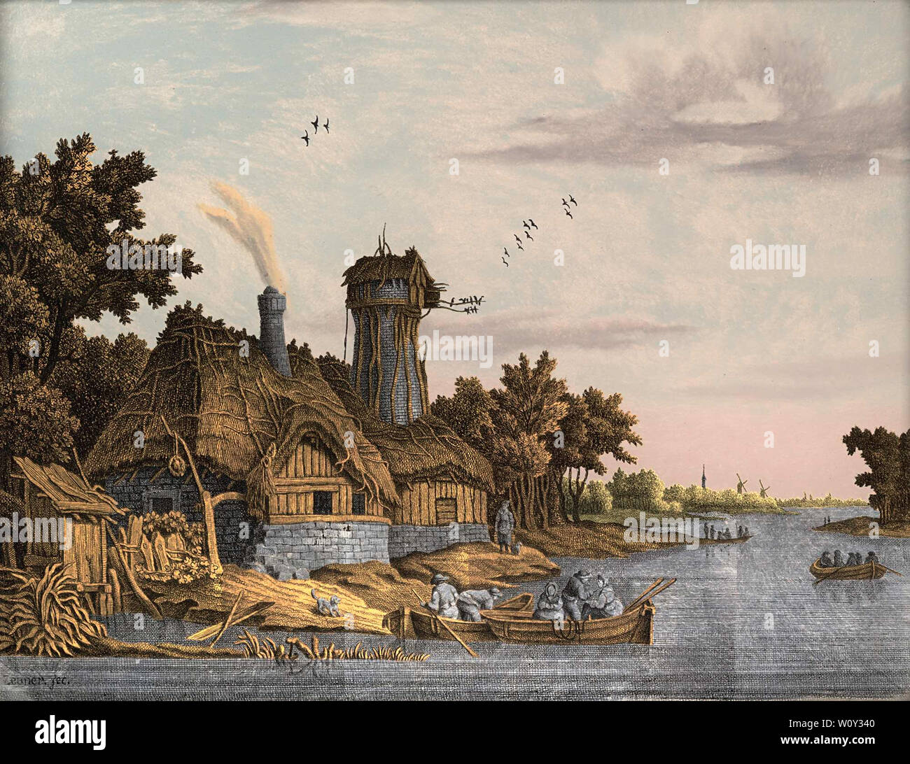 Mill along a River. Zeuner, Jonas Stock Photo - Alamy