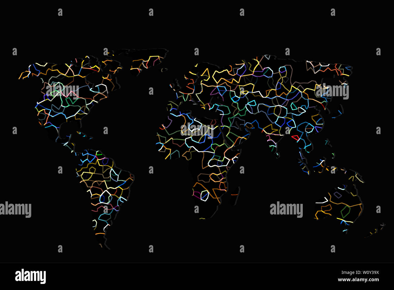 Roughly outlined world map with a colorful background patterns Stock ...