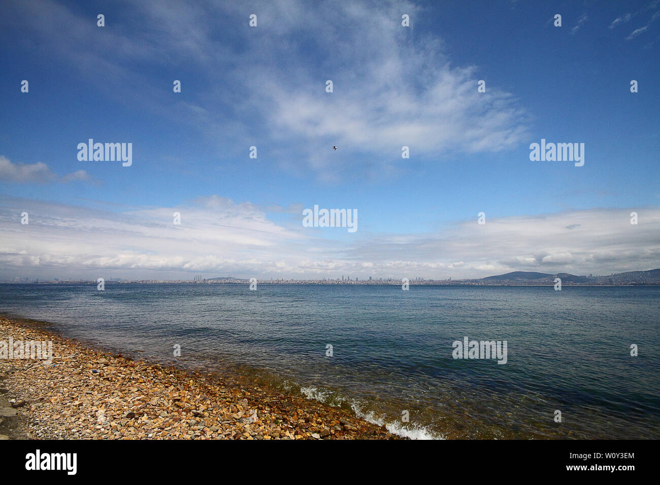 Panoramic view of Istanbul from the Bosphorus Strait. Sea cruise on the ...