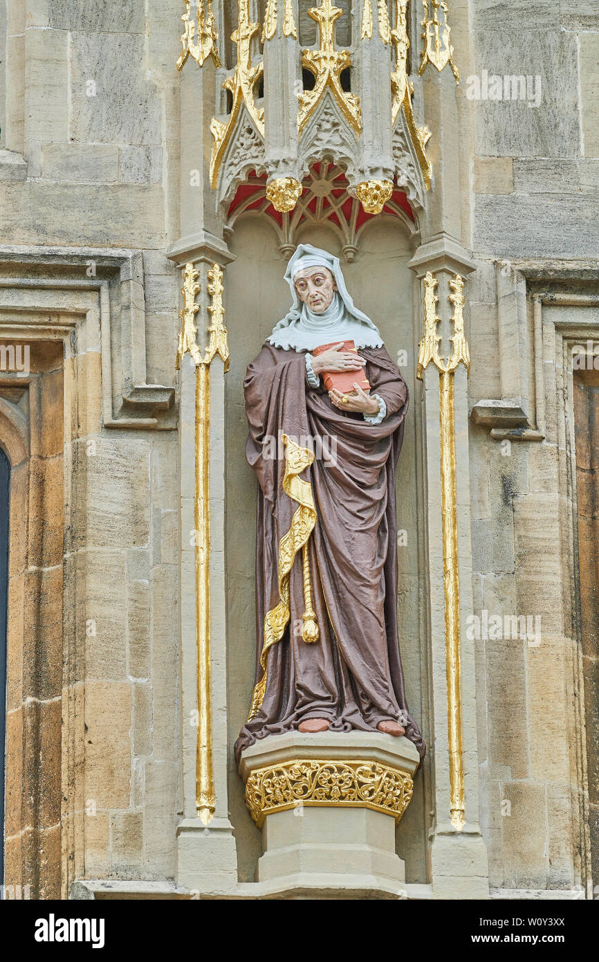 Statue of Lady Margared Beaufort on the outside wall of Christ college ...