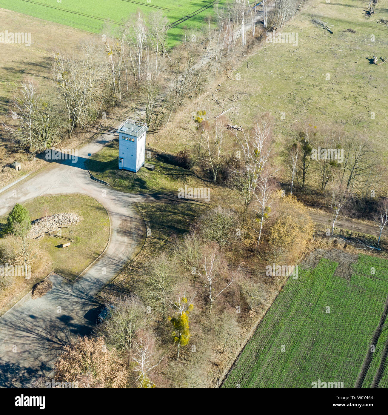 Oblique aerial photograph of a former watchtower at the inner-German ...