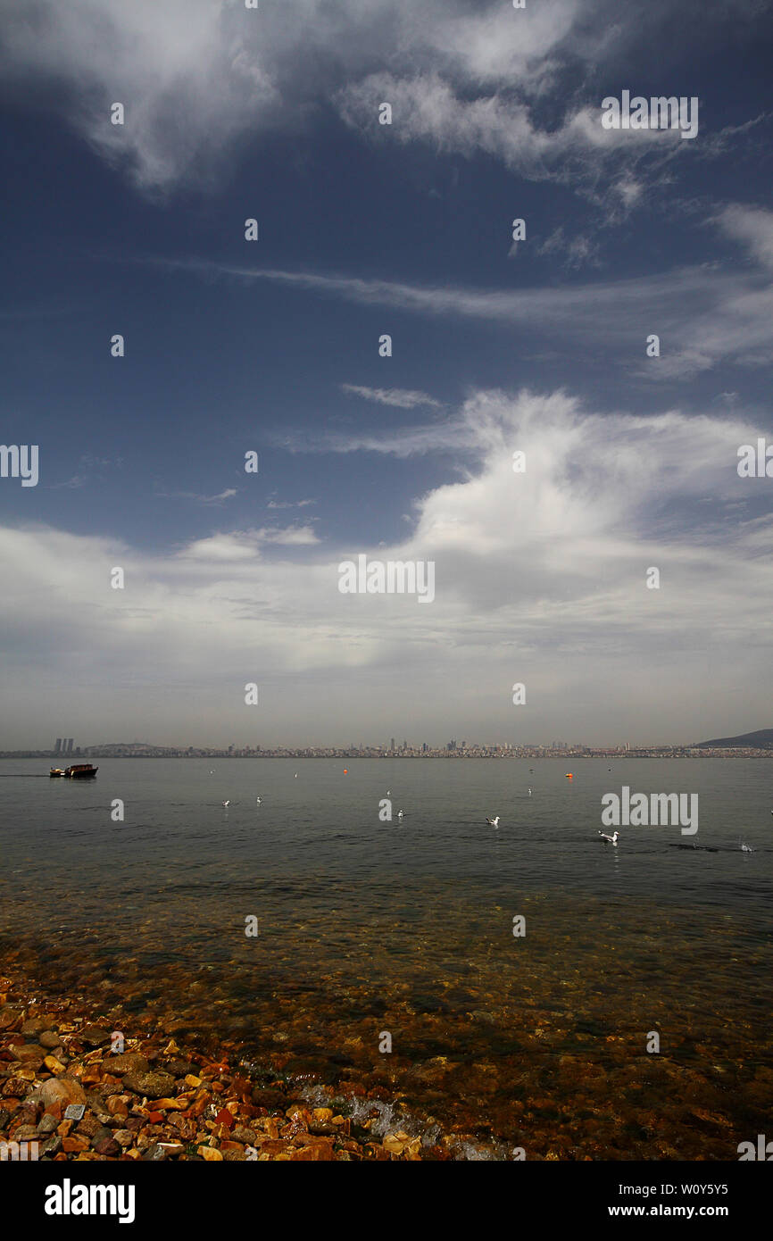 Panoramic view of Istanbul from the Bosphorus Strait. Sea cruise on the ...