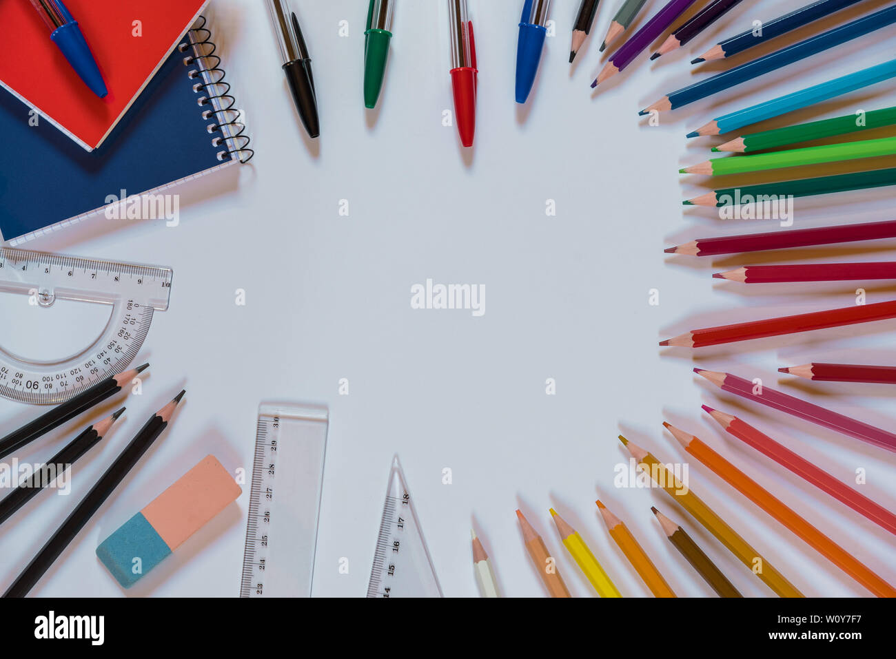 School supplies on a white background Stock Photo - Alamy