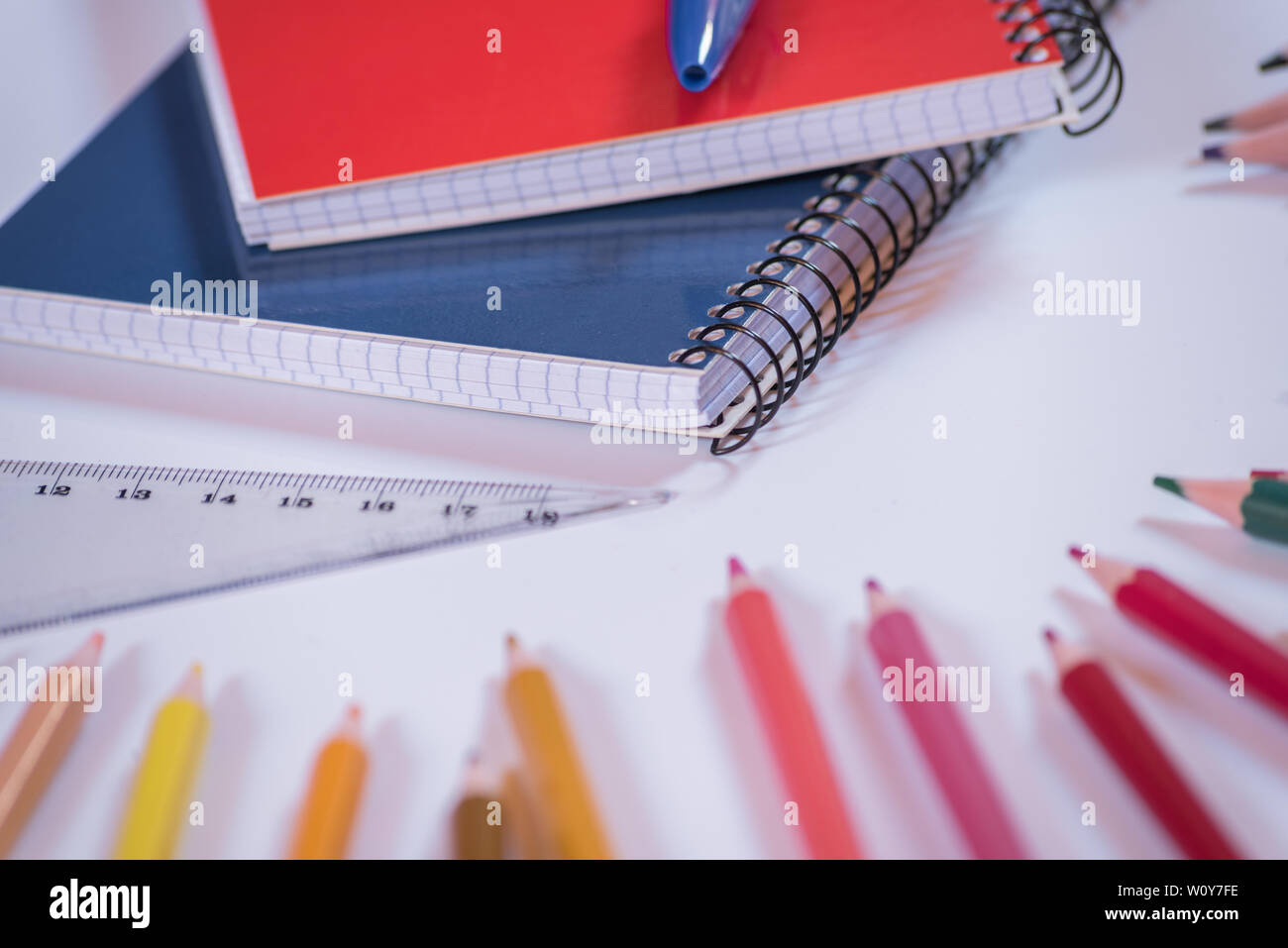 School supplies on a white background Stock Photo - Alamy