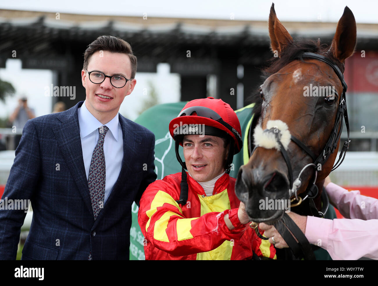 Winning trainer Joseph O'Brien and jockey Wayne Lordan after Irisdessa ...